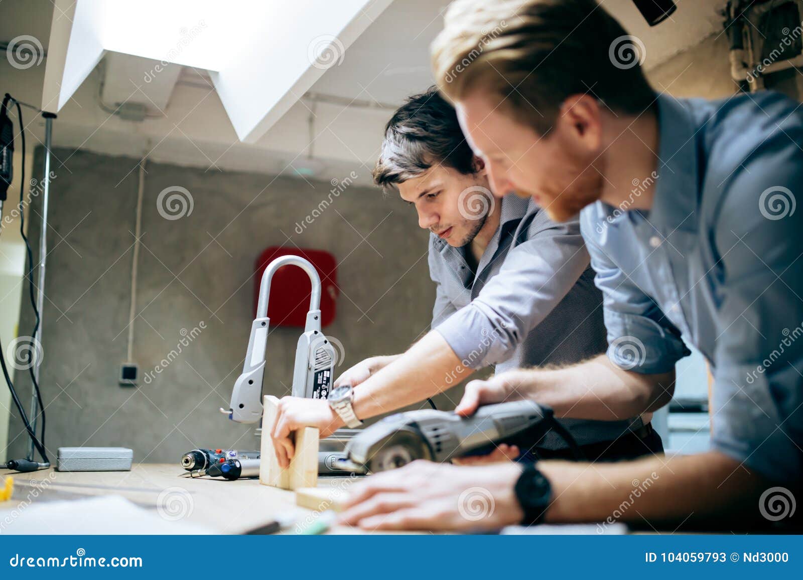 Two Creative Designers Working in Workshop Stock Image - Image of ...