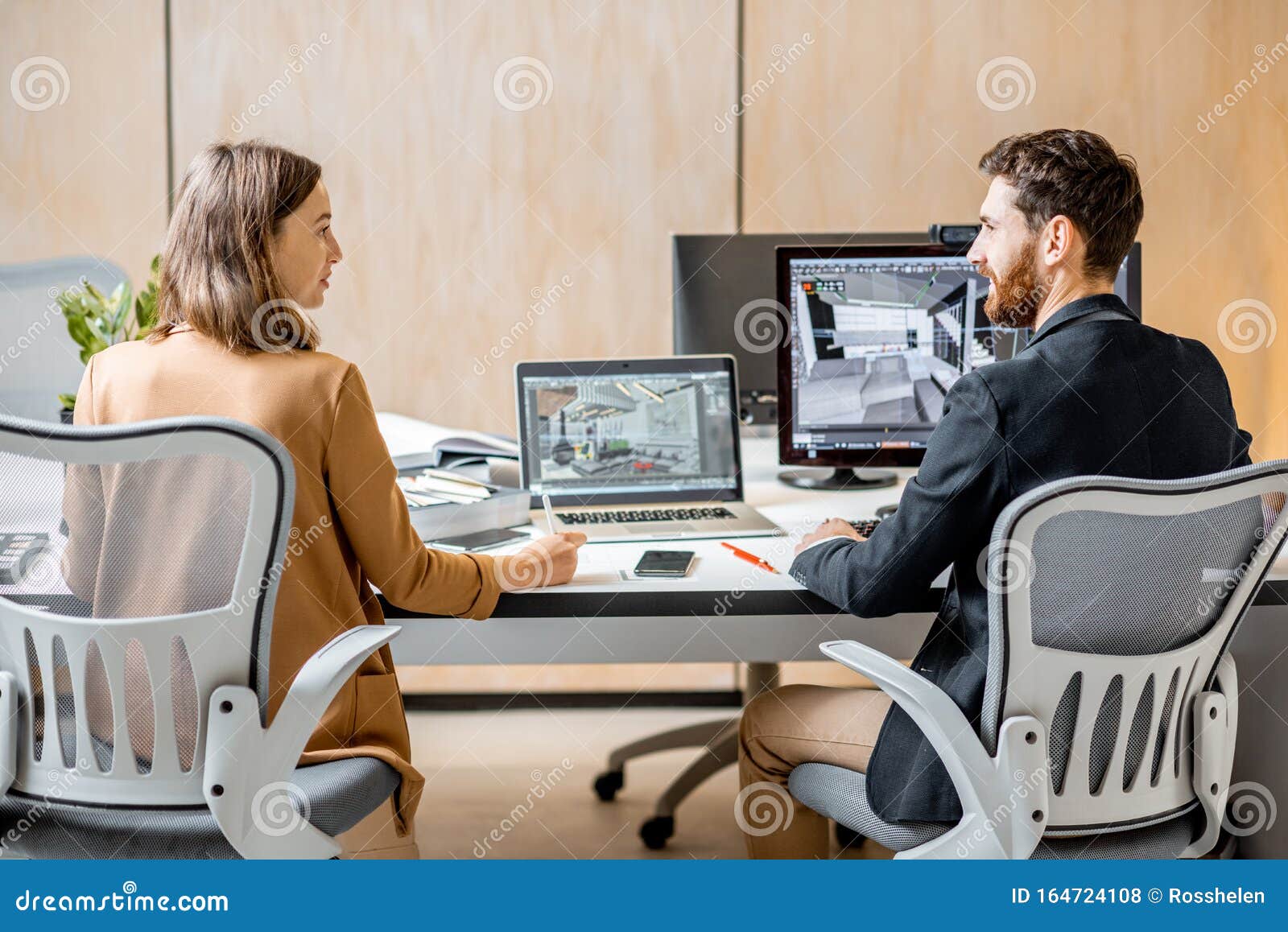Two Interior Designers Working in the Office Stock Photo - Image of ...