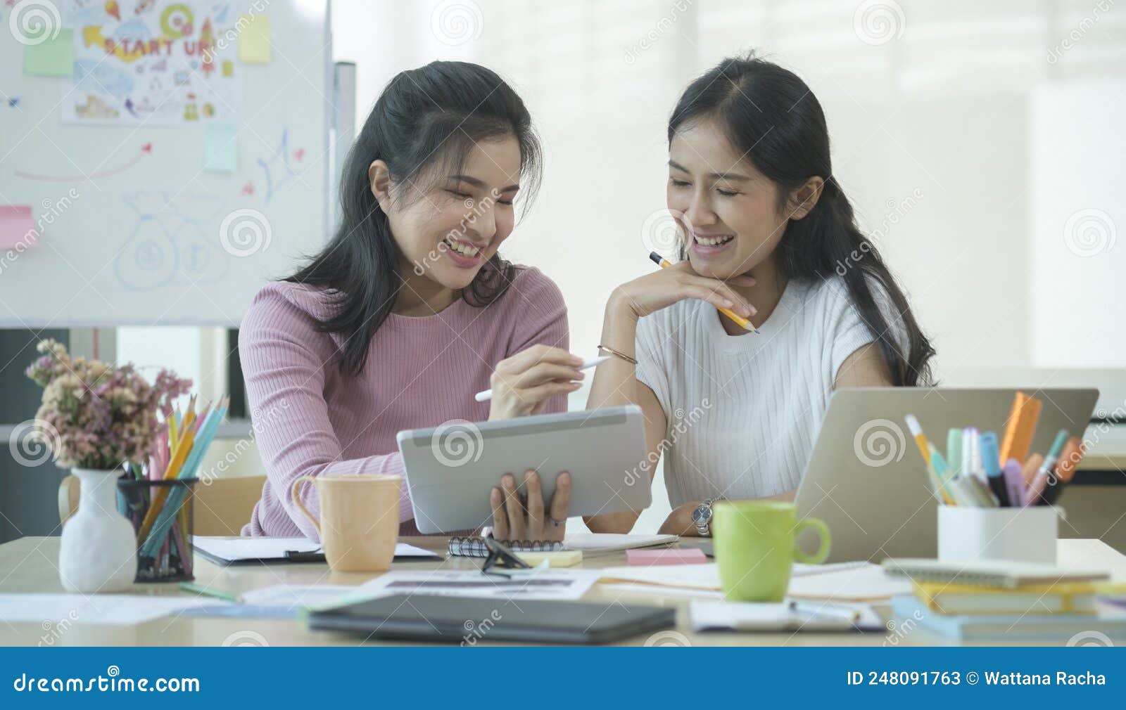 Two Creative People Working on New Project Together at Office Stock ...