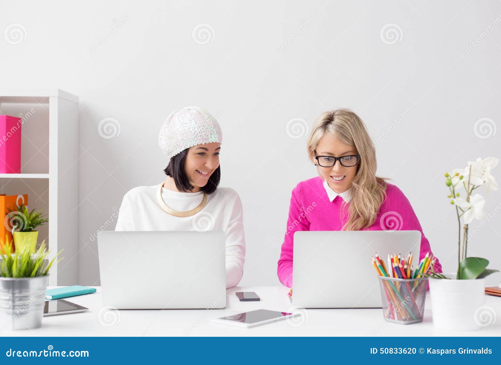 Two Creative Woman Working Together in Office Stock Photo - Image of ...