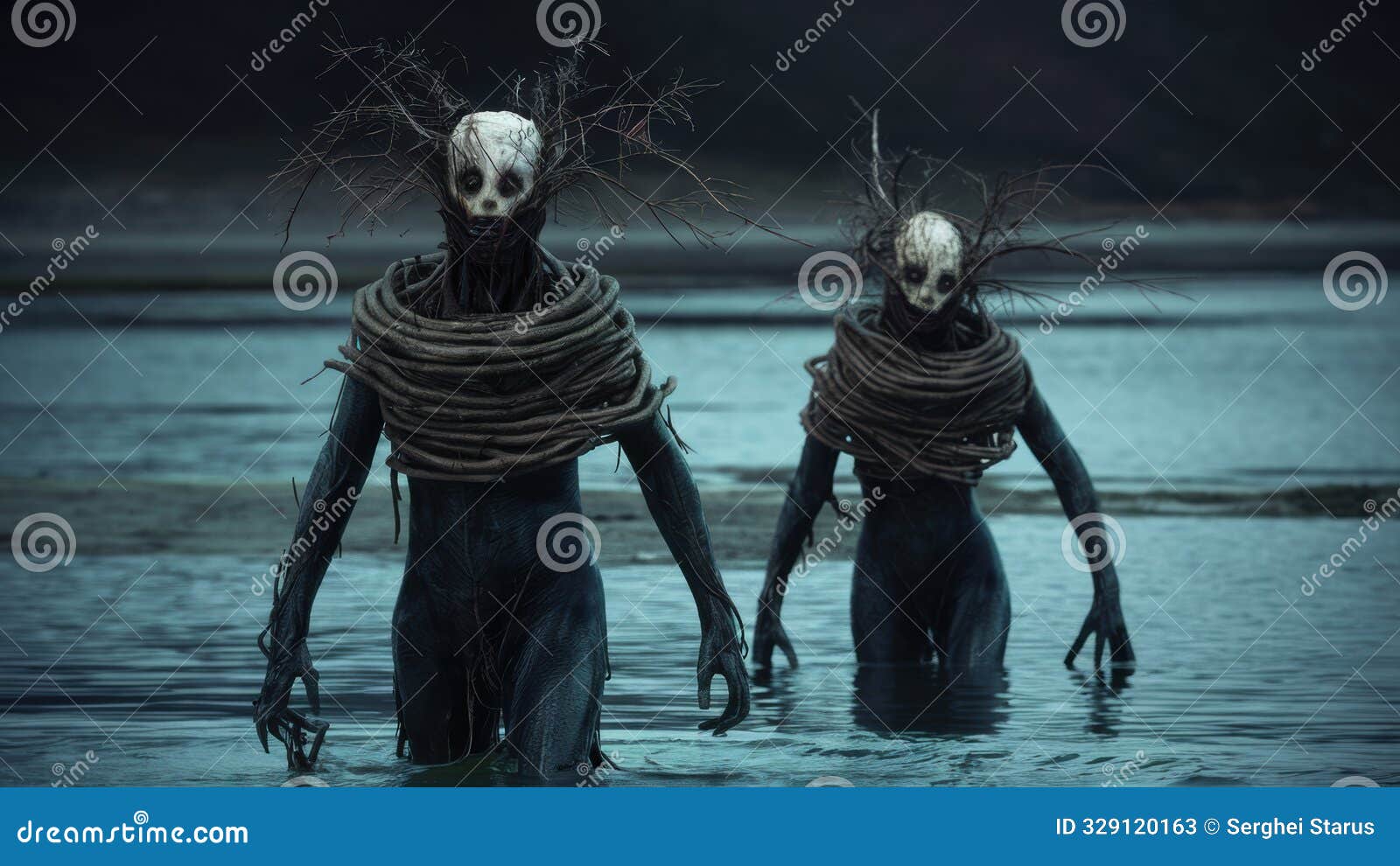 Two Creepy Looking Creatures with Tree Branches Wrapped Around Their ...