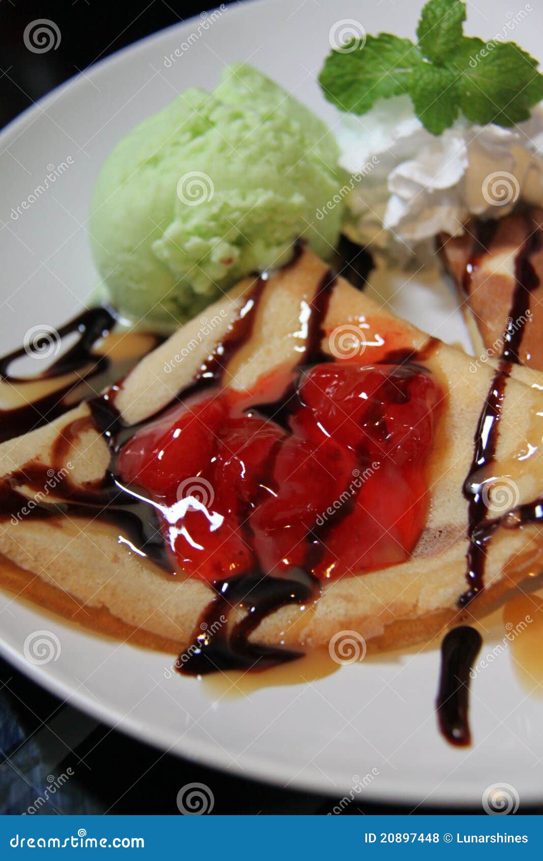 Two Crepes with Strawberries and Ice Cream Stock Photo - Image of food ...