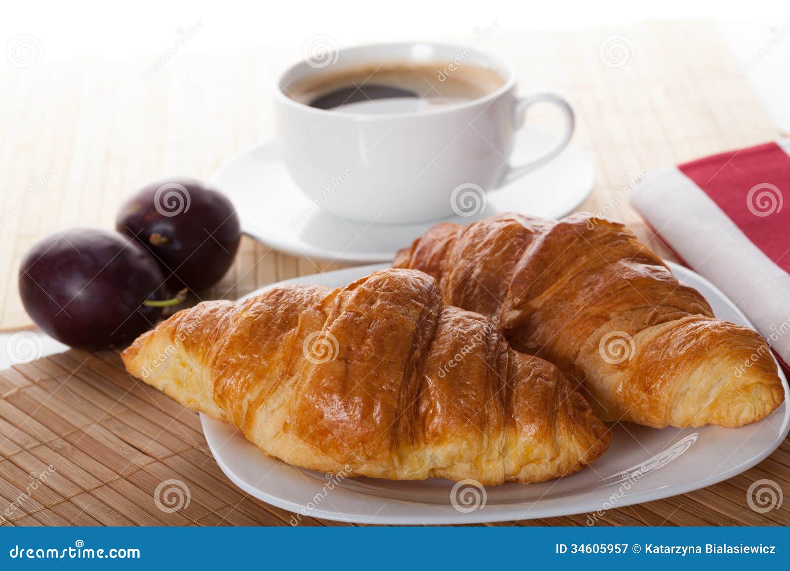 Two Croissants and Cup of Coffee Stock Image - Image of croissant ...