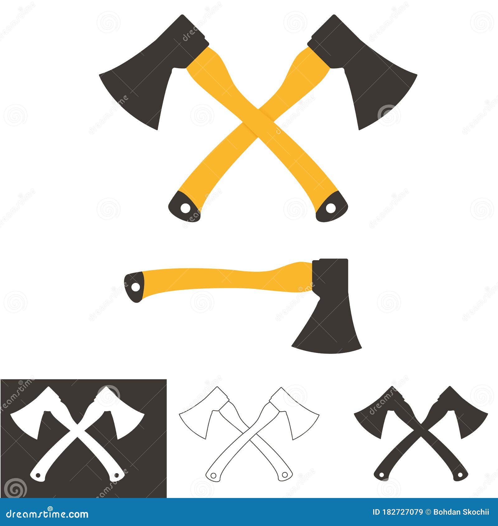 Two Crossed Axes Isolated on White. Stock Vector - Illustration of ...