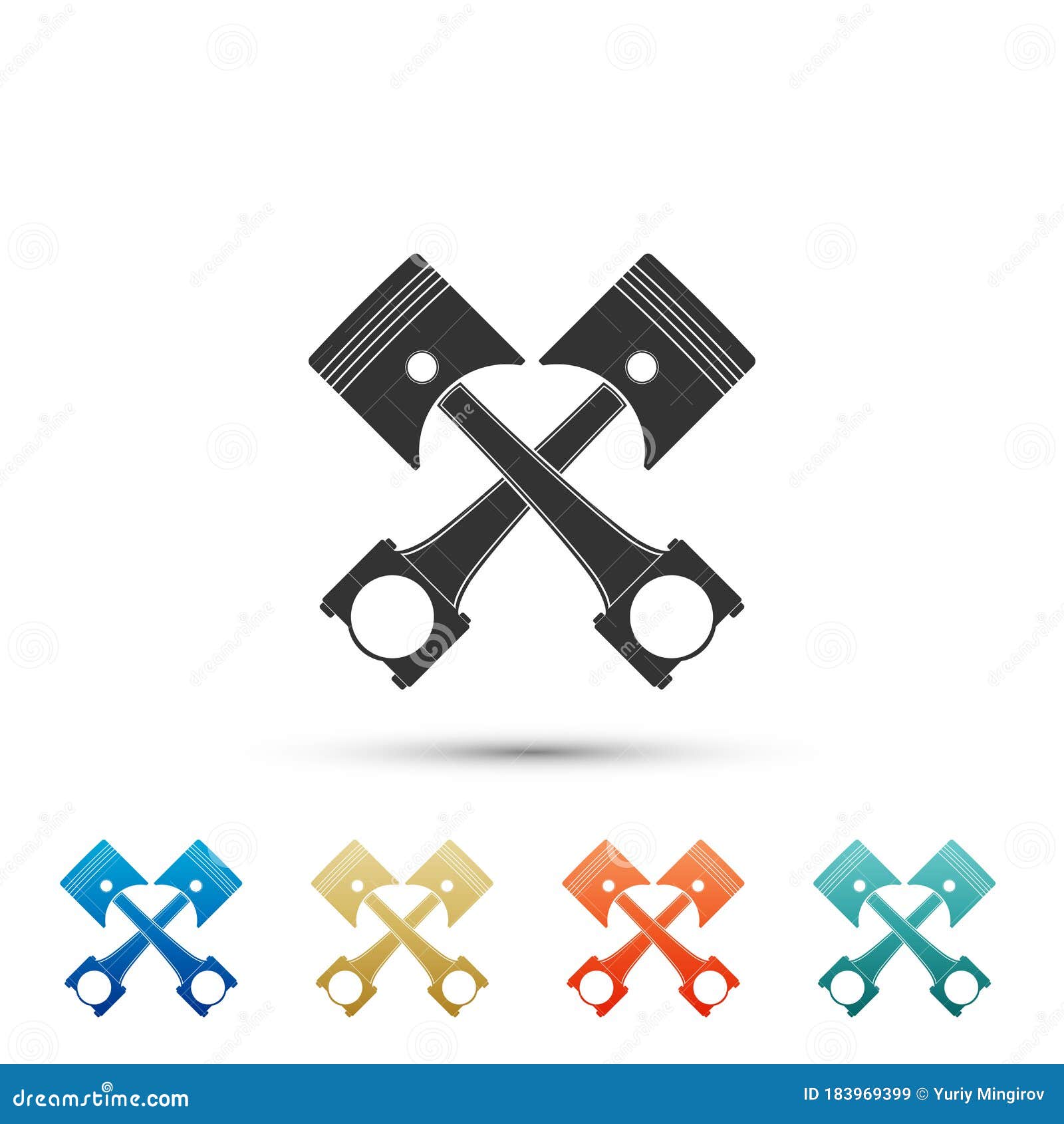 Two Crossed Engine Pistons Icon Isolated on White Background. Set ...