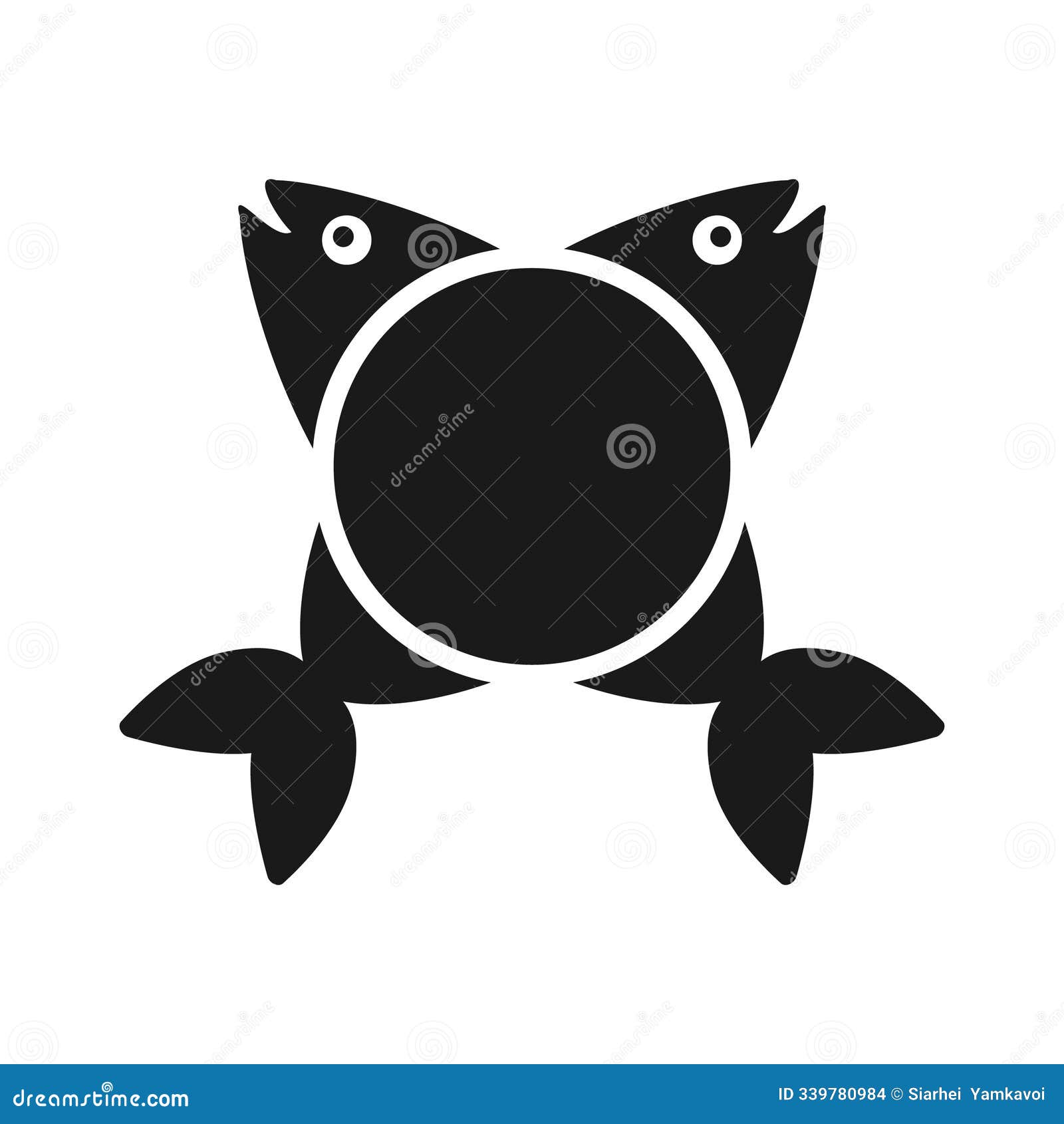 Two Crossed Fish Silhouettes with Big Empty Round Frame. Stock ...