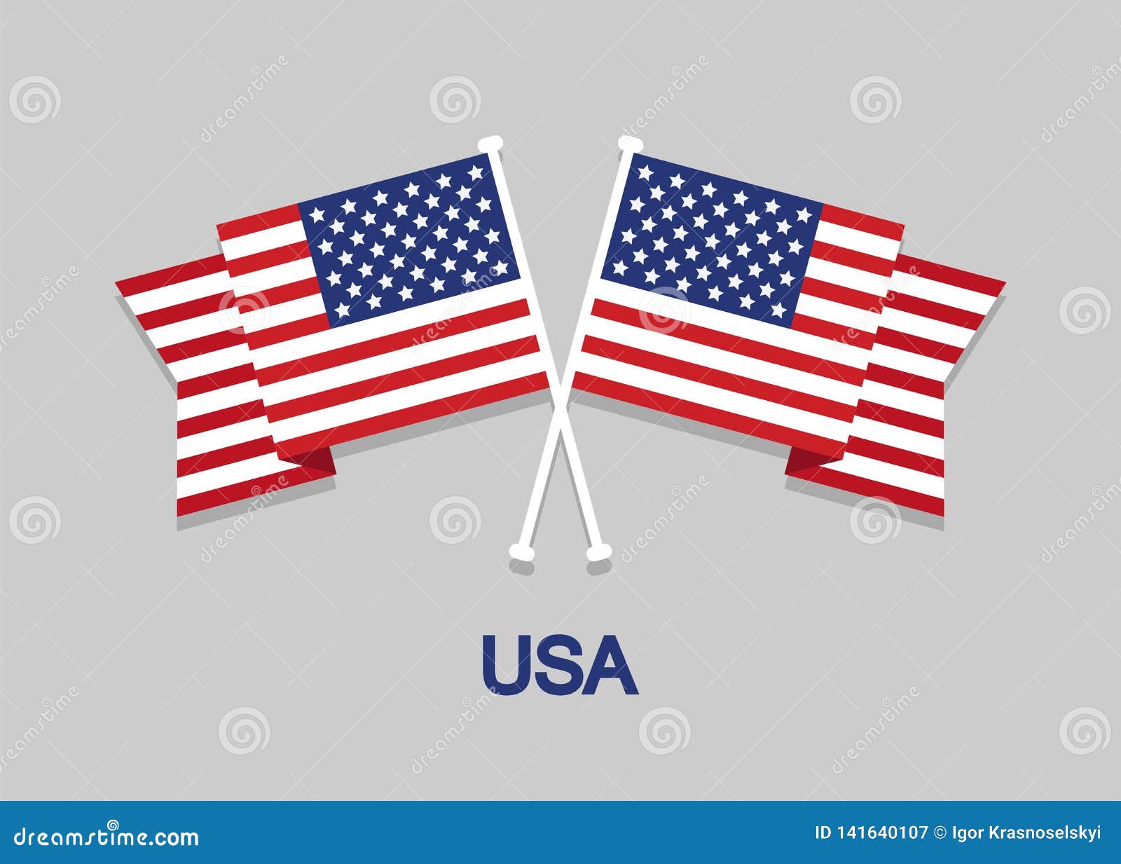 Two Crossed Flags America with Text USA in Flat Design on Gray ...
