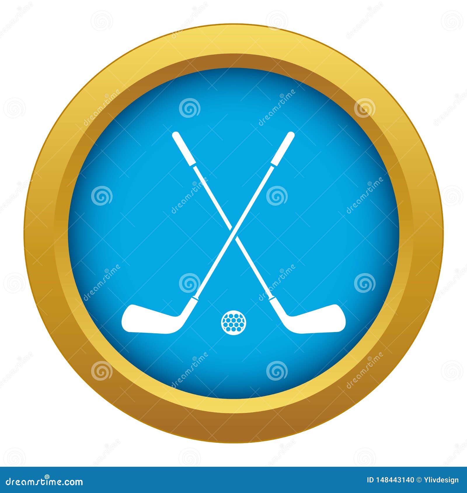 Two Crossed Golf Clubs And Ball Icon Blue Vector Isolated Stock Vector