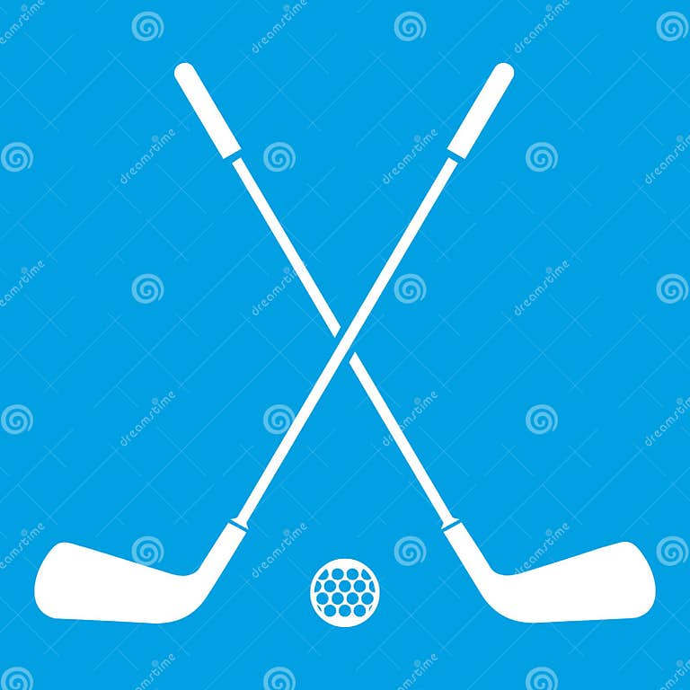 Two Crossed Golf Clubs And Ball Icon White Stock Vector Illustration