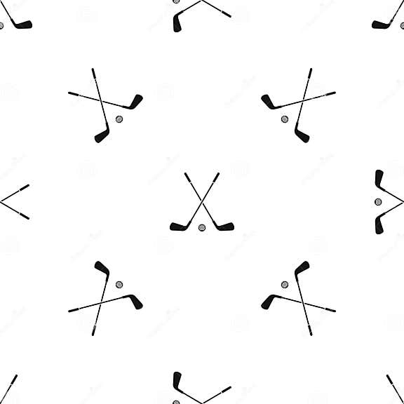 Two Crossed Golf Clubs And Ball Pattern Seamless Black Stock Vector