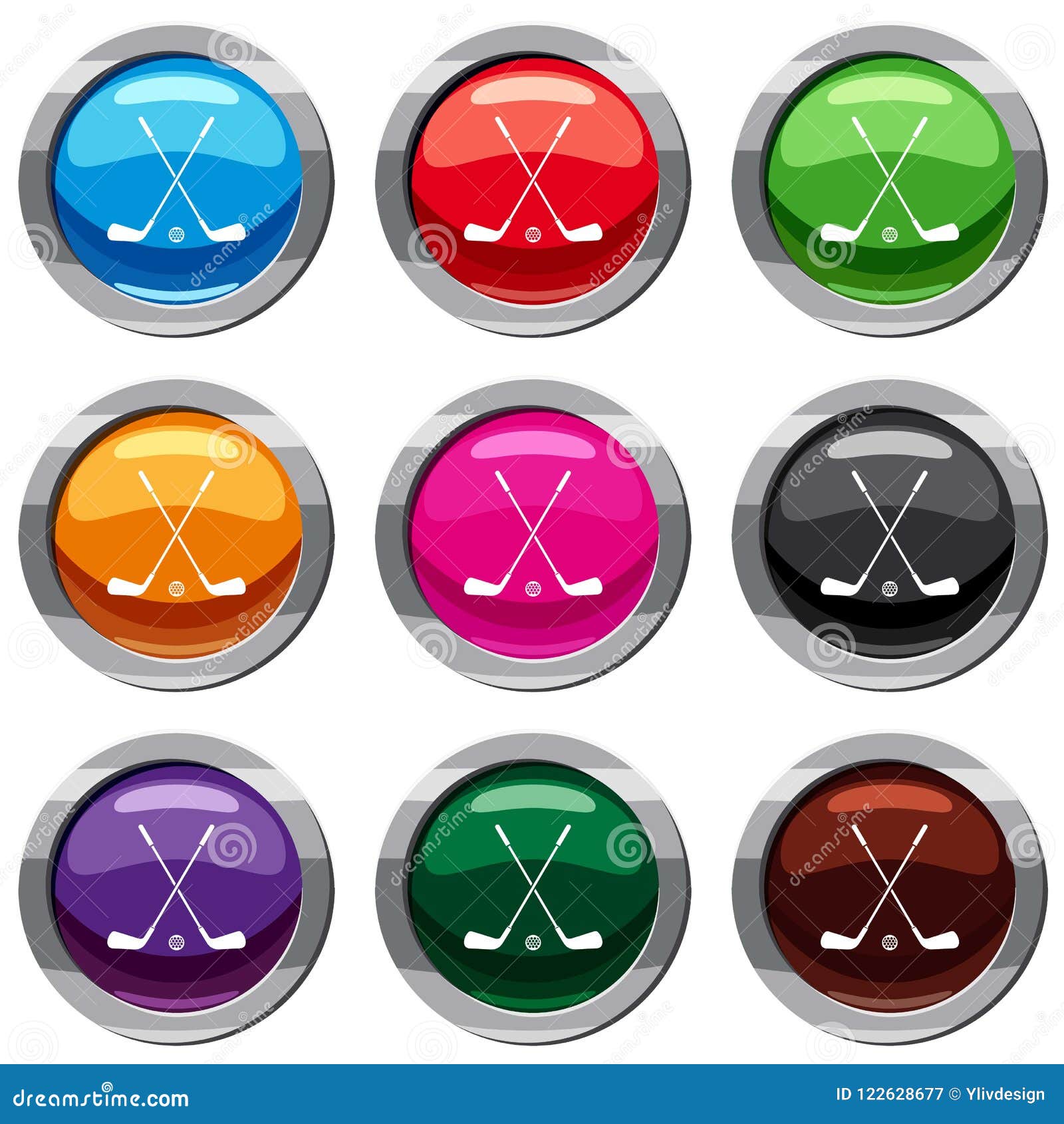 Two Crossed Golf Clubs And Ball Set 9 Collection Stock Vector