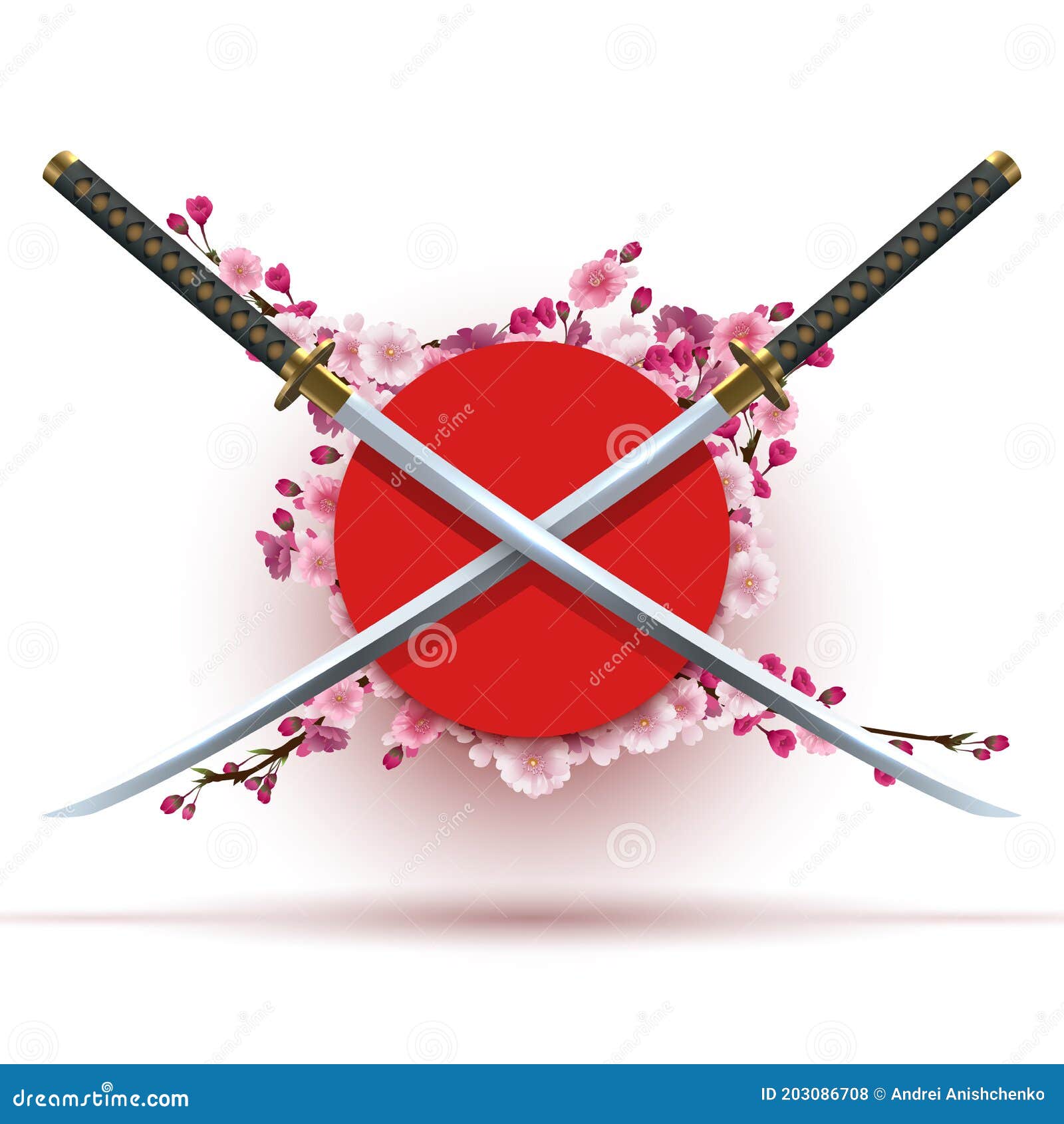 Two Crossed Katana On Circle Red Background Vector Illustration ...