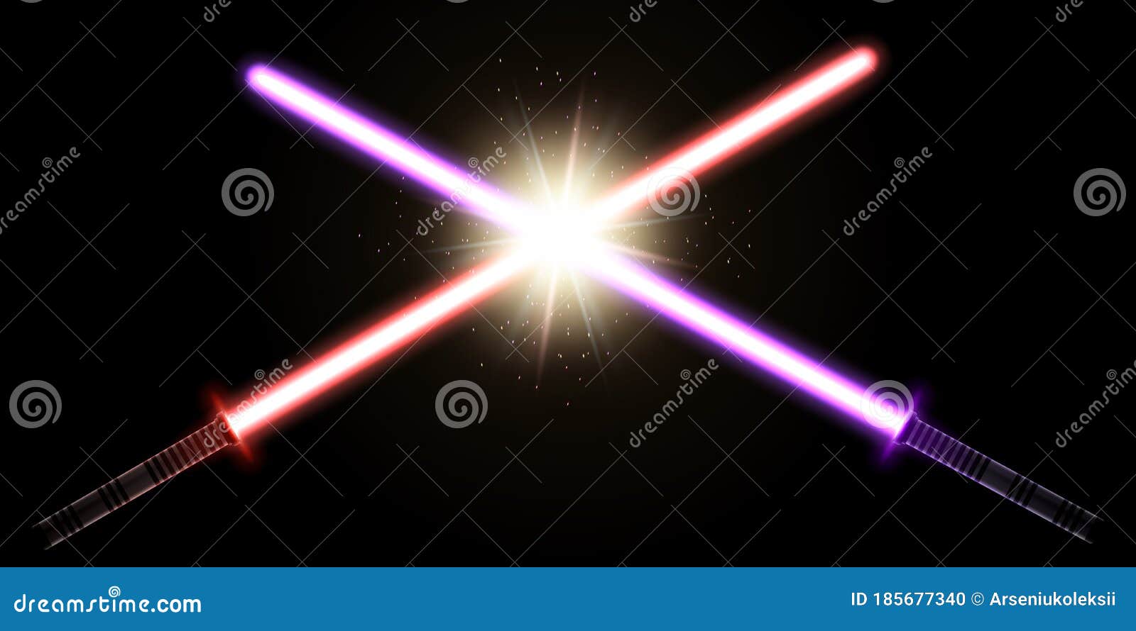 Two Crossed Light Neon Swords Fight. Blue And Purple Crossing Laser ...