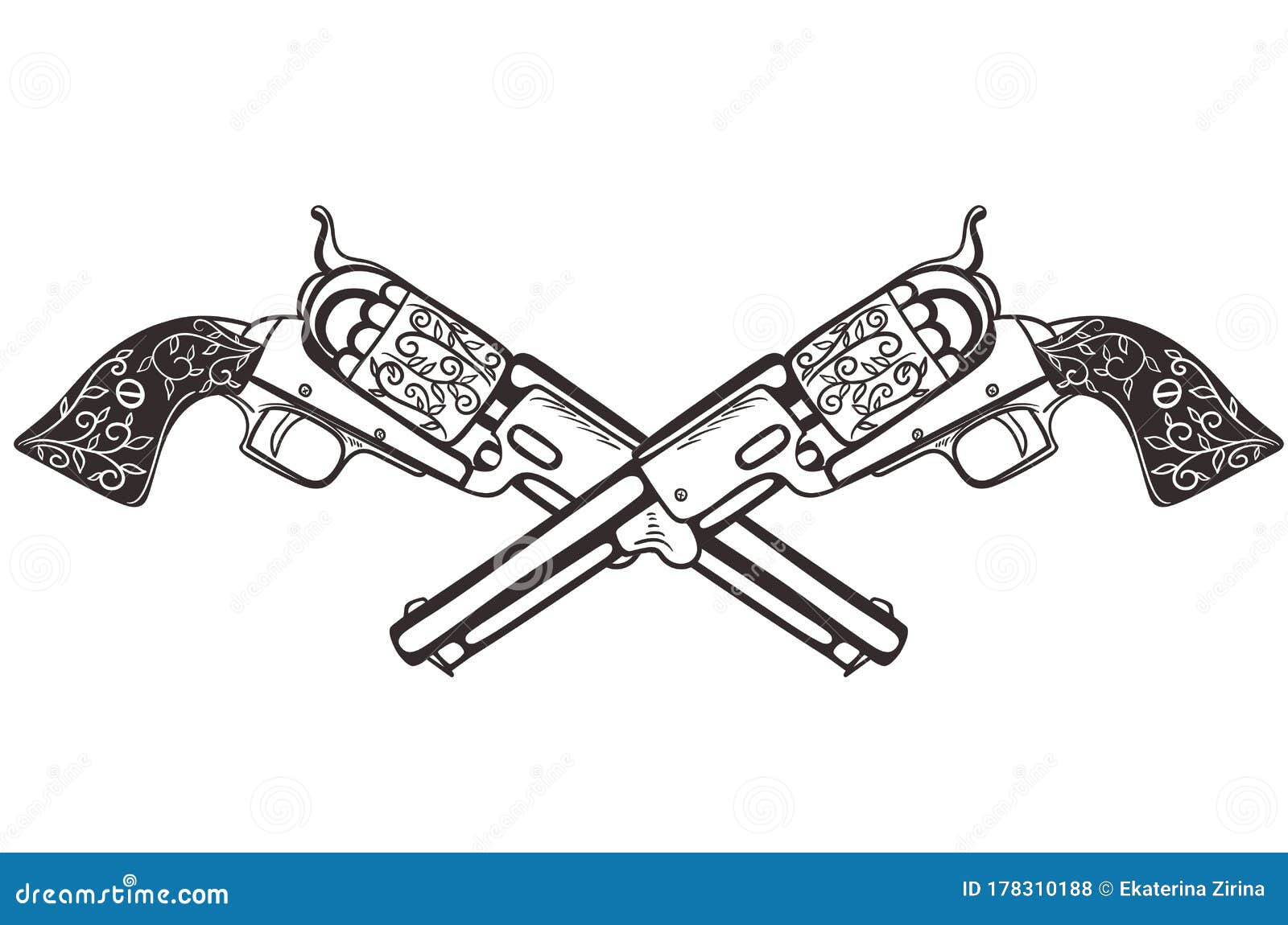 Two Crossed Pistols Isolate On A White Background Vector Graphics Stock Illustration