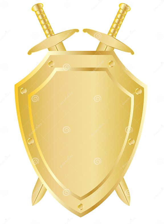Two Crossed Swords Behind the Shield Stock Vector - Illustration of ...