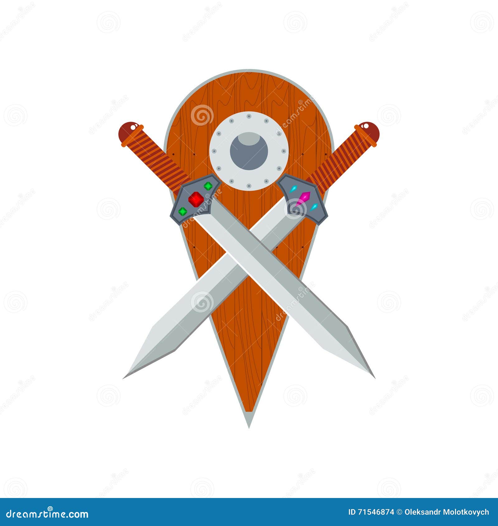 Two Crossed Swords and Wooden Shield. Stock Vector - Illustration of ...