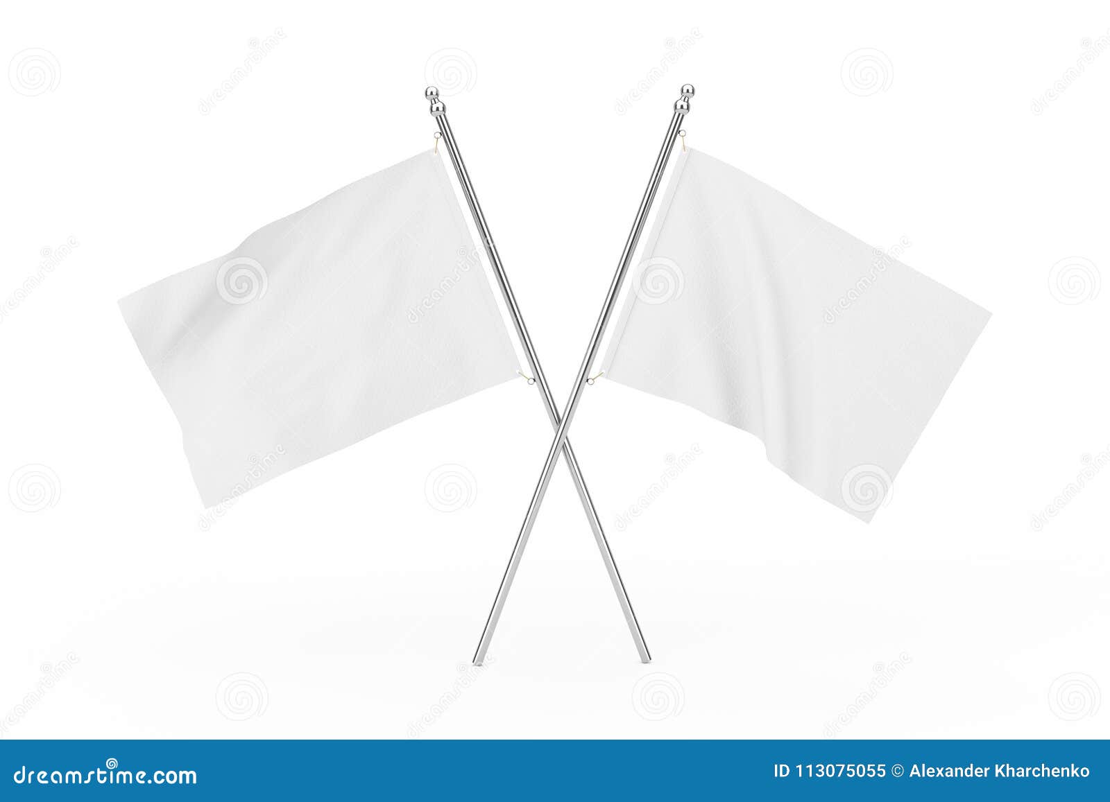 Two Crossed White Blank Flags. 3d Rendering Stock Illustration ...