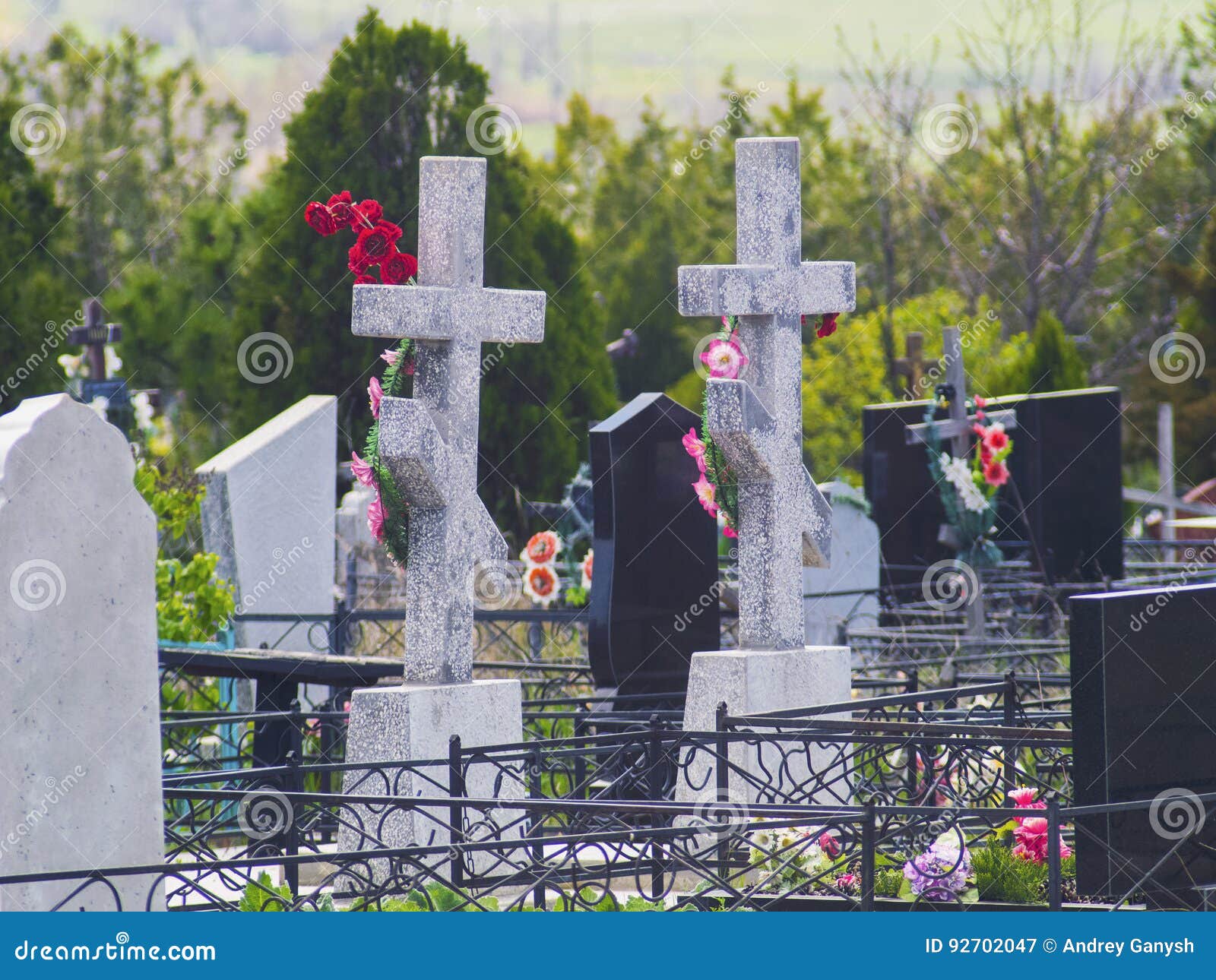 Two Crosses and Graves in Old Cemetery Stock Image - Image of editorial ...