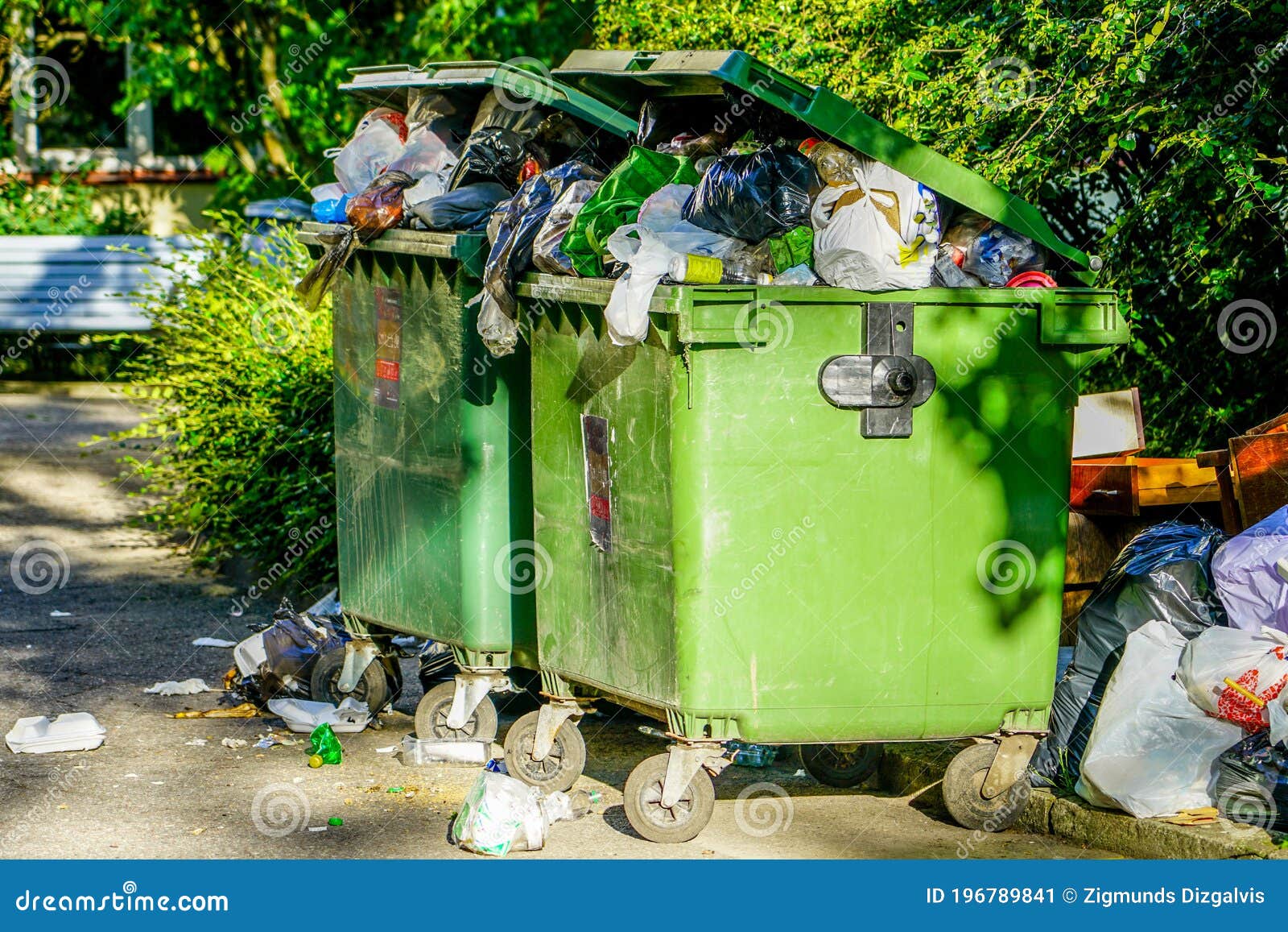 Crowded Green Plastic Waste Containers in the City Stock Image - Image ...