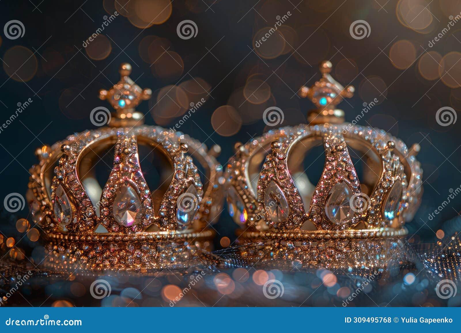 Two Crowns Standing with Glitter on a Table Stock Photo - Image of ...