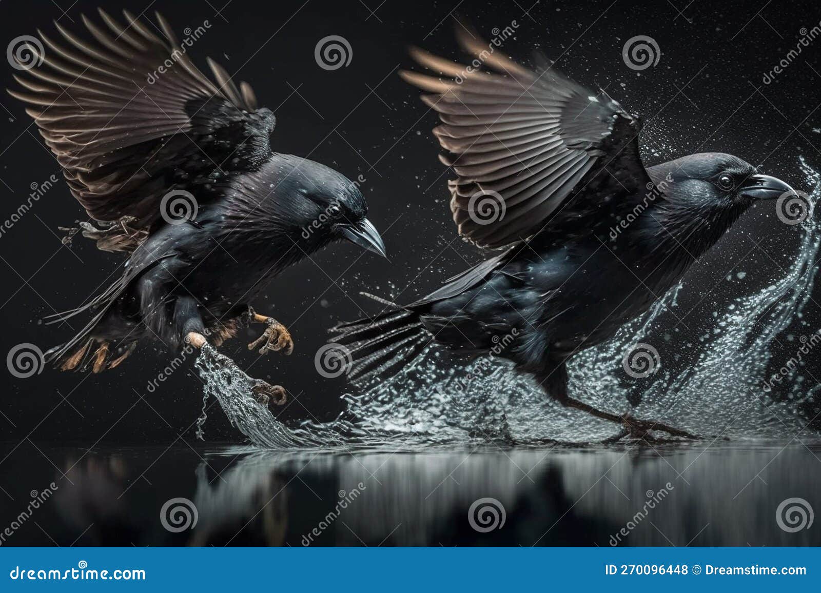 Two Crows Splashing on Water, Created by Generative Ai Stock ...