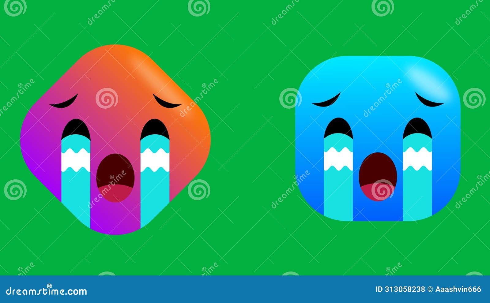 Two Crying Face Expression Illustration Isolated on Green Background ...