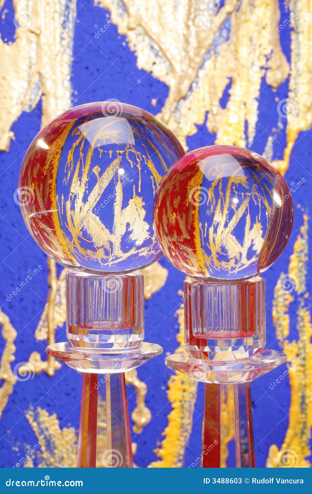 Two Crystal Balls on Pedestals Stock Image - Image of curvy, colors ...