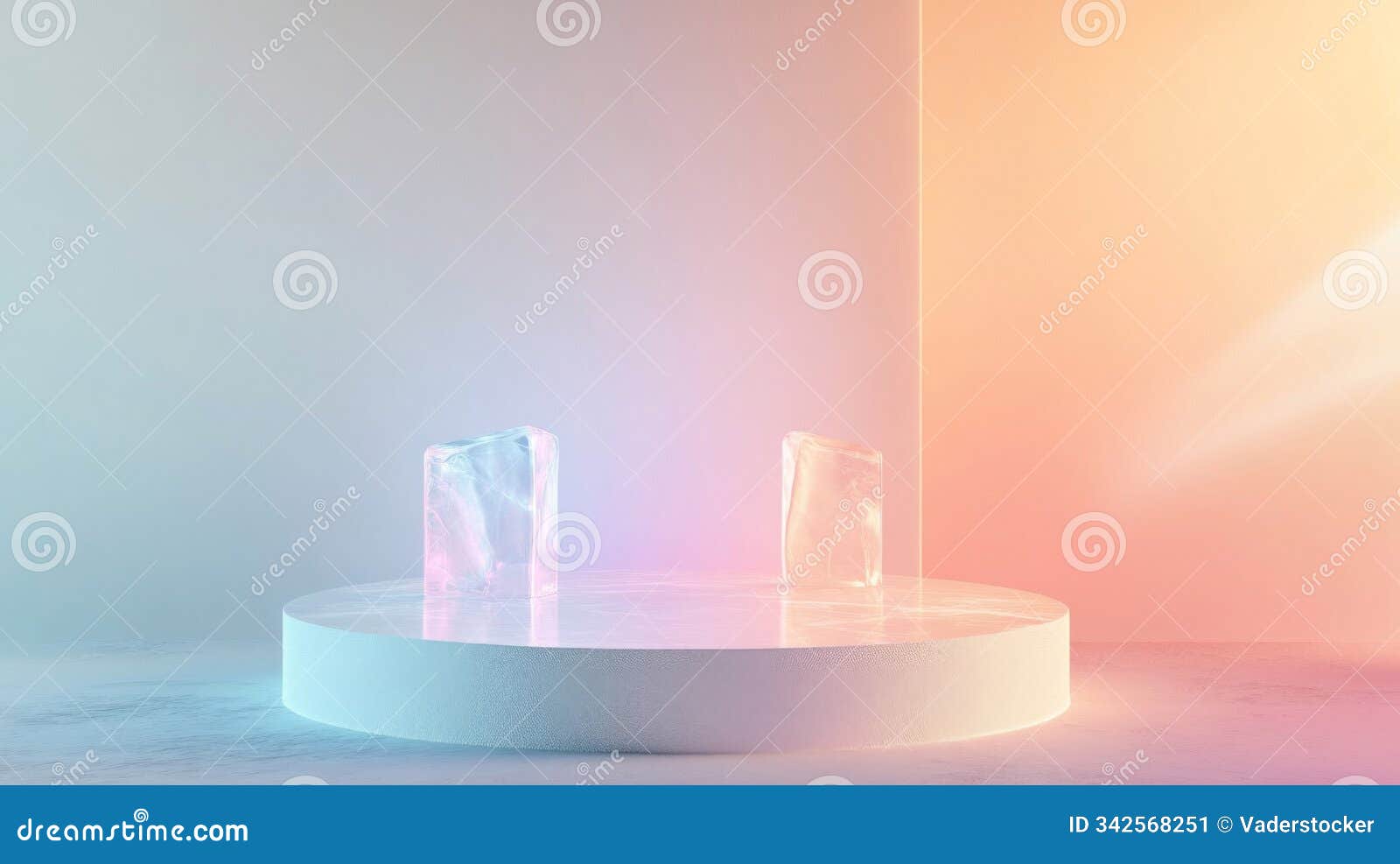Two Crystal Blocks on a White Circular Platform with Pink and Orange ...