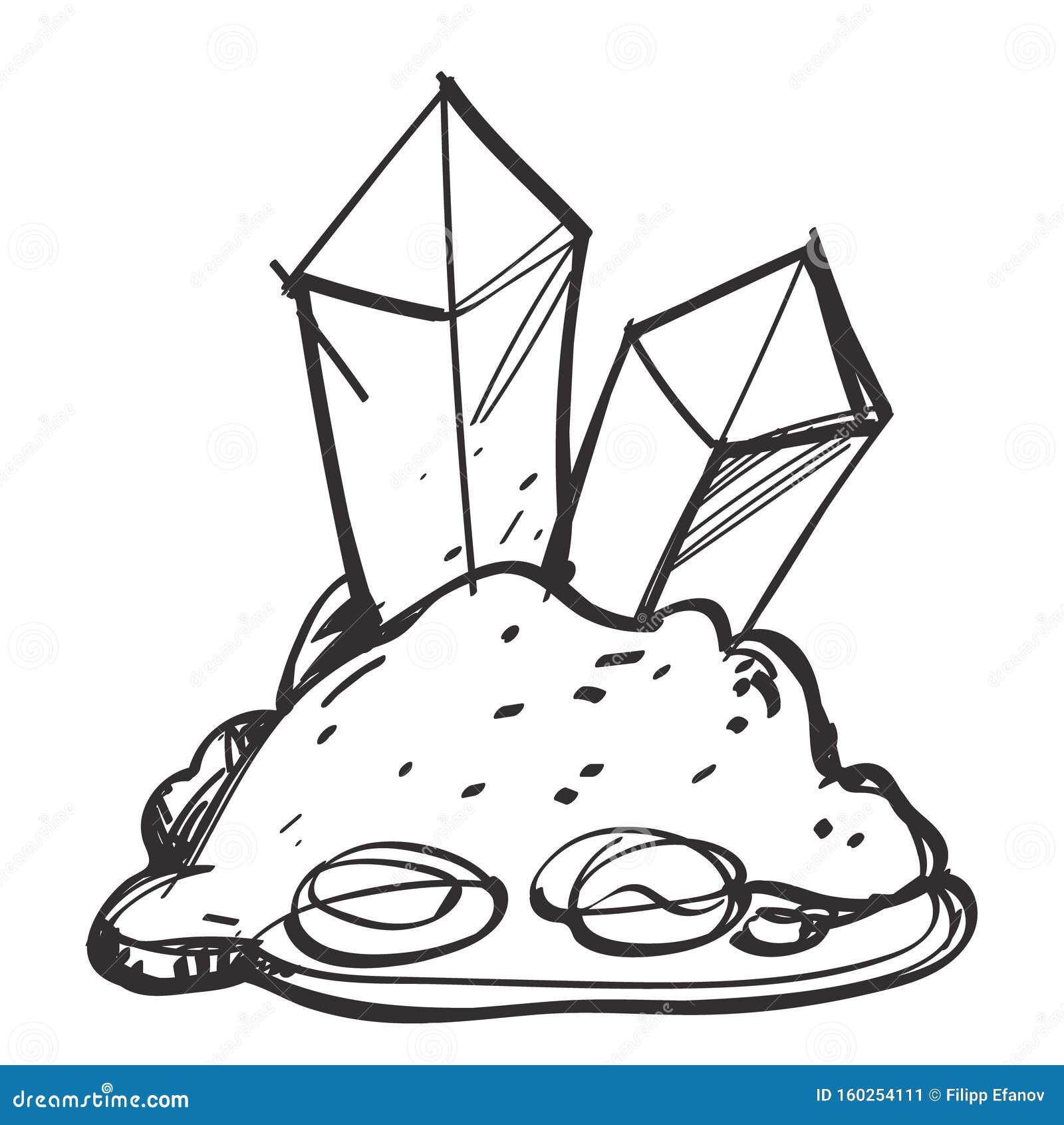Two Crystal Gemstones in the Rock Outline Drawing Stock Illustration ...