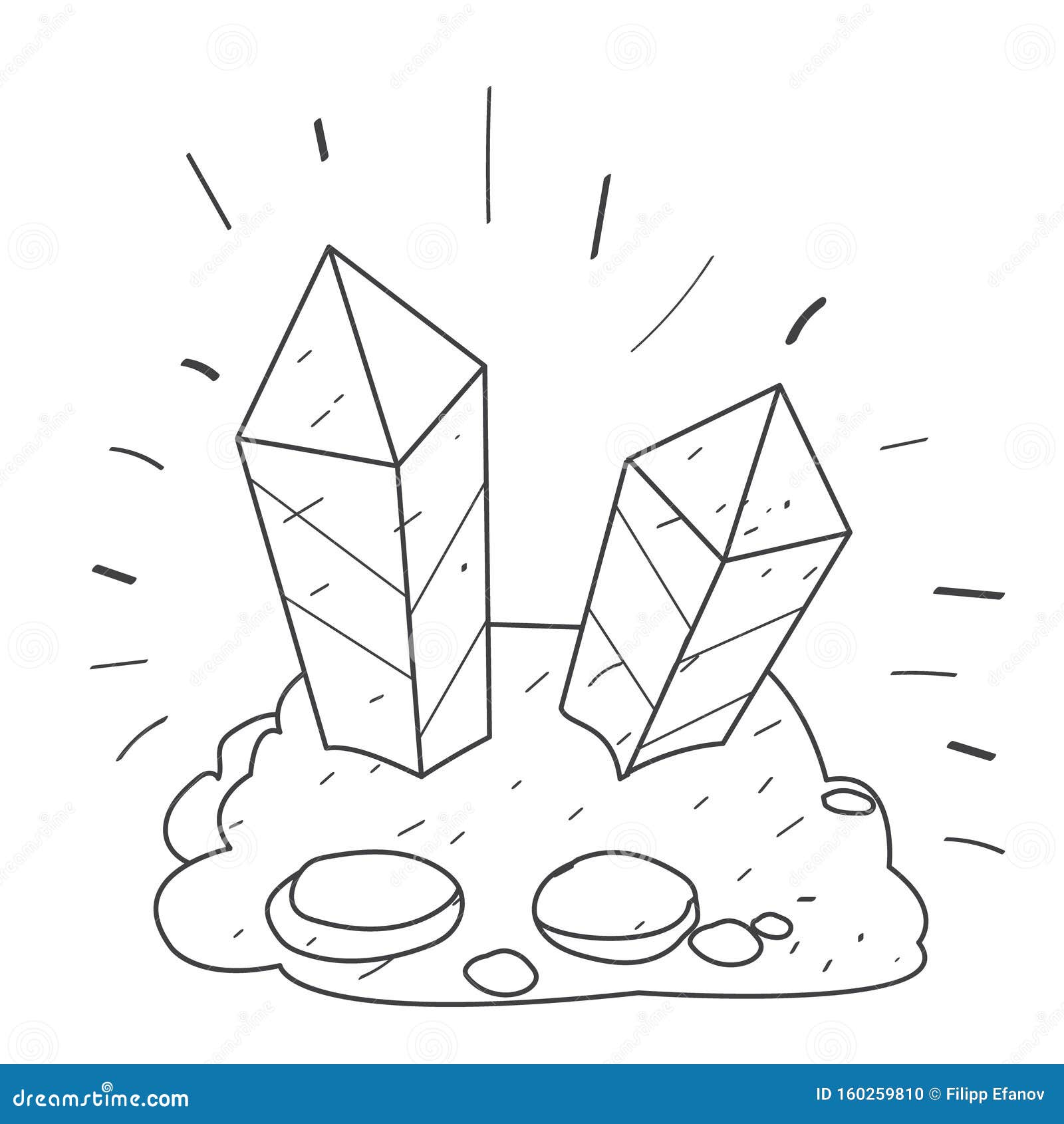 Two Crystal Gemstones in the Rock Outline Drawing Stock Illustration ...