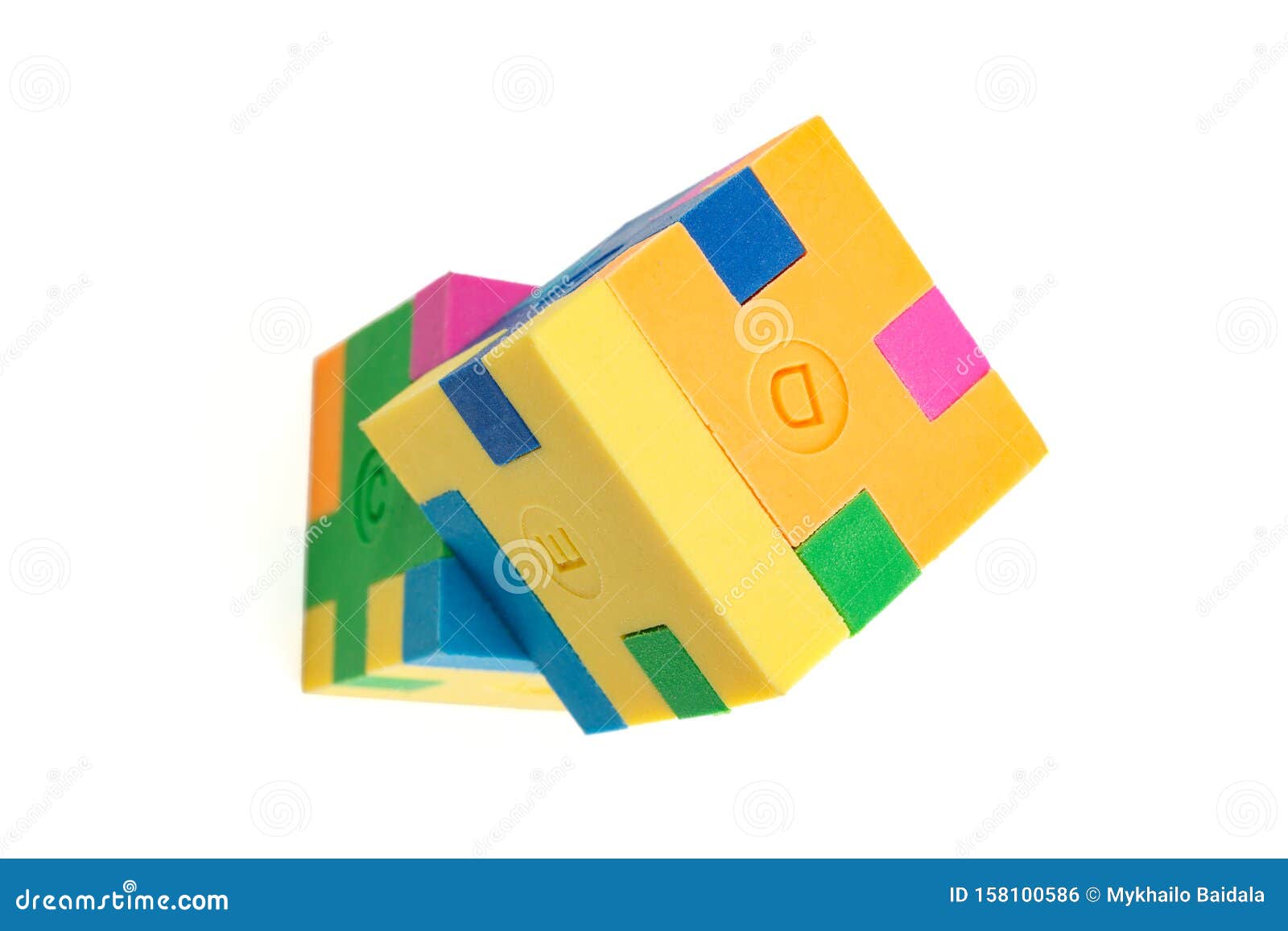 Two Cube Puzzle of Multi-colored Rubber Shapes. Concept of Decision ...