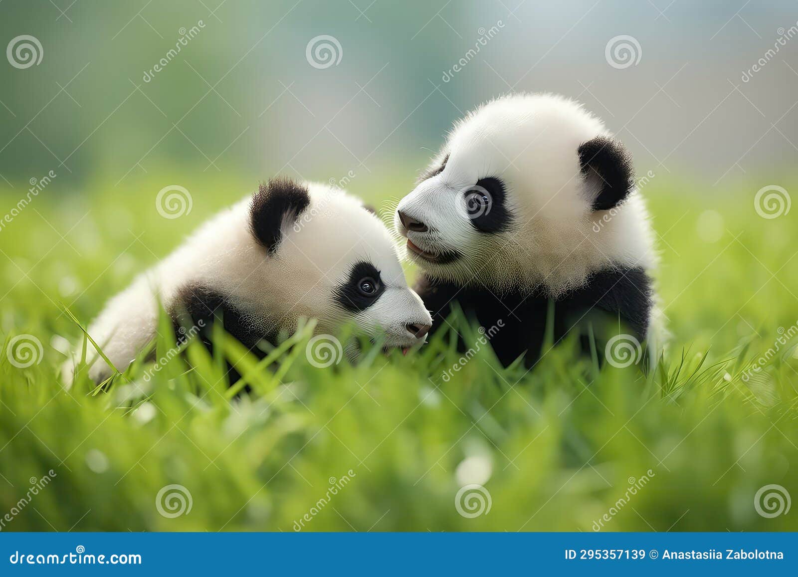 Two Cuddly Panda Babies Playing in the Green Grass Stock Illustration ...