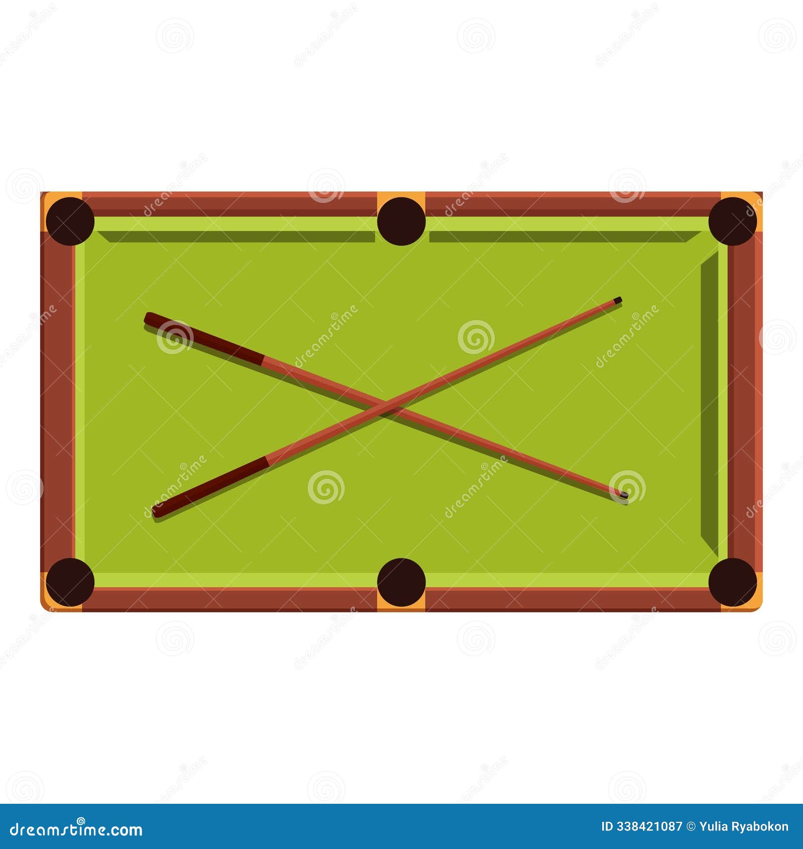 Two Cues Lying Crossed on a Pool Table Stock Illustration ...