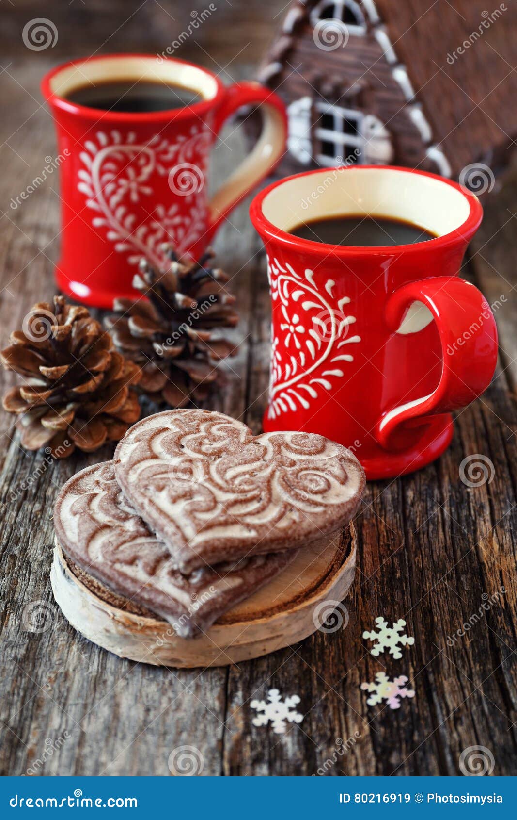 Two Cup of Coffee and Gingerbread Stock Image - Image of decorations ...
