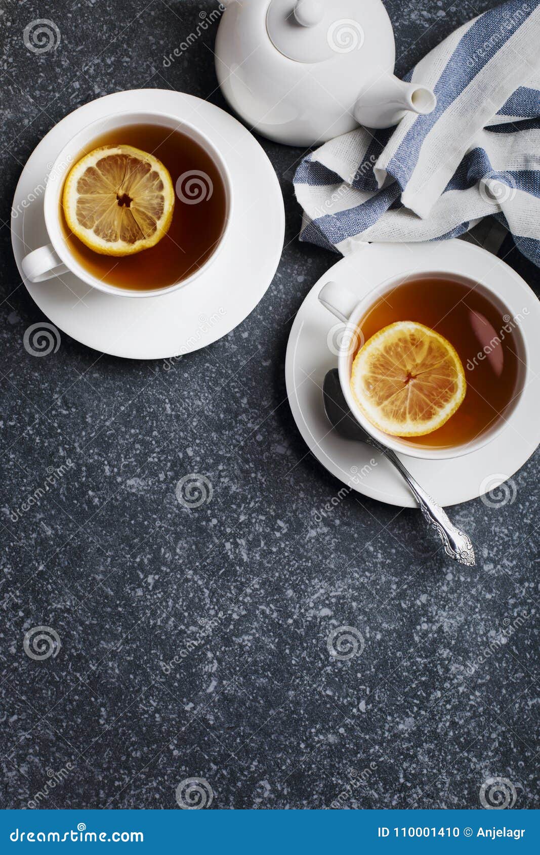 Two cup of tea with lemon stock photo. Image of object - 110001410