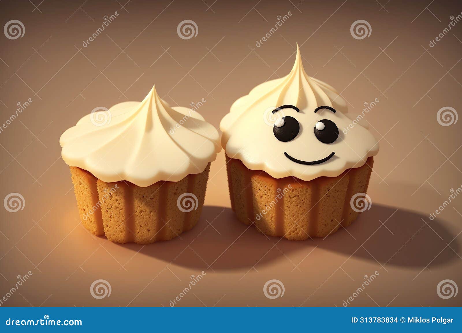 Two Cupcakes with Smiling Faces on Them. Stock Photo - Image of face ...
