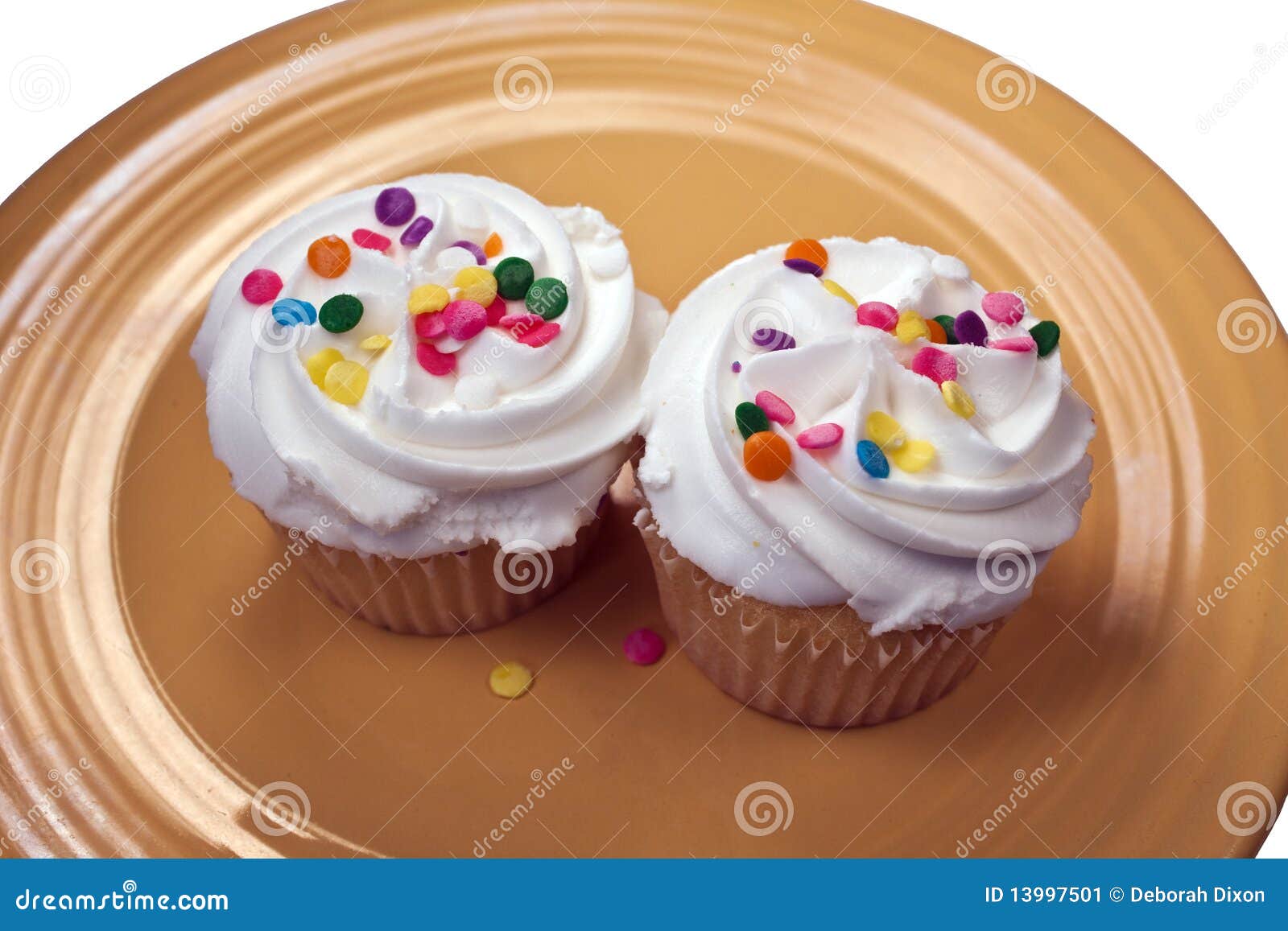 Two Cupcakes on a Yellow Plate Stock Image - Image of isolate ...