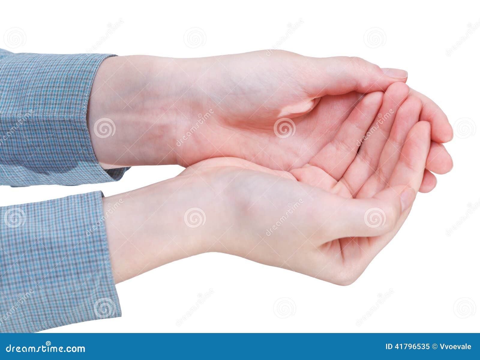 Two Cupped Palm - Hand Gesture Stock Image - Image of shirt, blue: 41796535