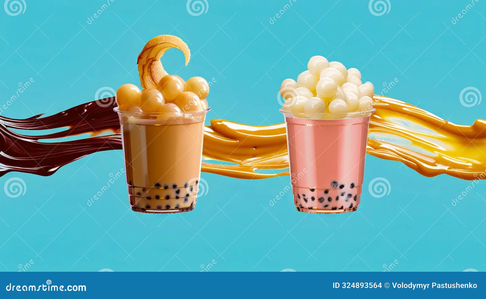 Two Cups of Bubble Tea with a Swirling Liquid Stock Photo - Image of ...