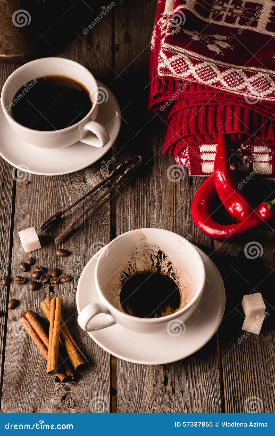 Two Cups of Coffe with Spices on Wooden Table. Stock Image - Image of ...