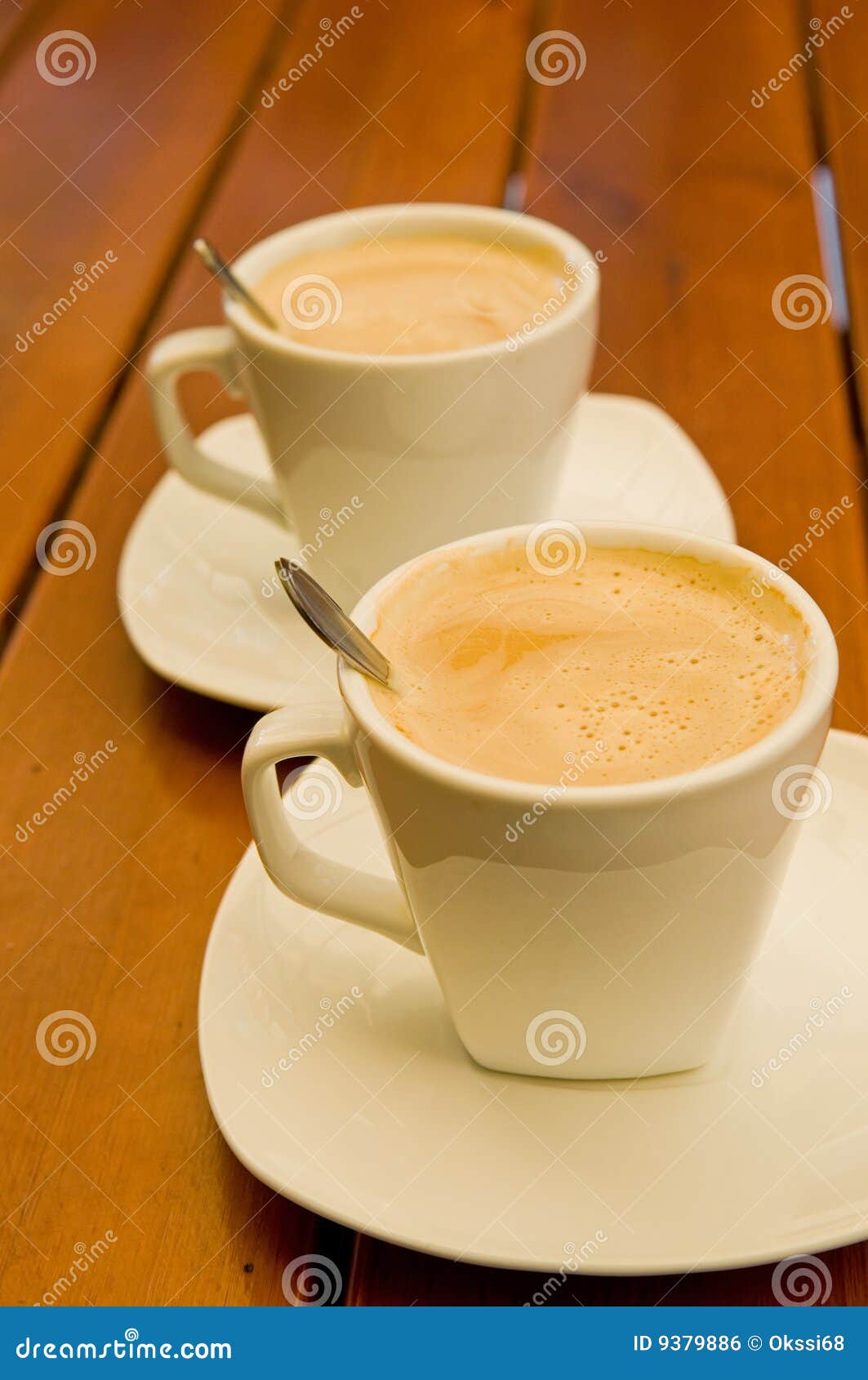 Two cups of coffee stock photo. Image of brown, spoon - 9379886