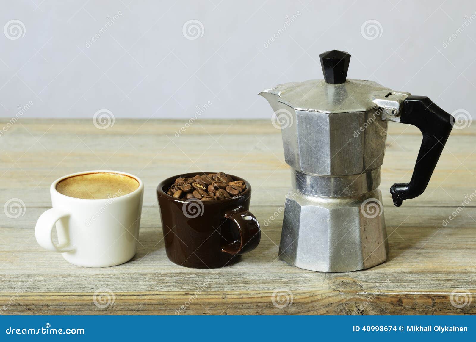 Two Cups of Coffee and Beans and Percolator Stock Photo - Image of food ...
