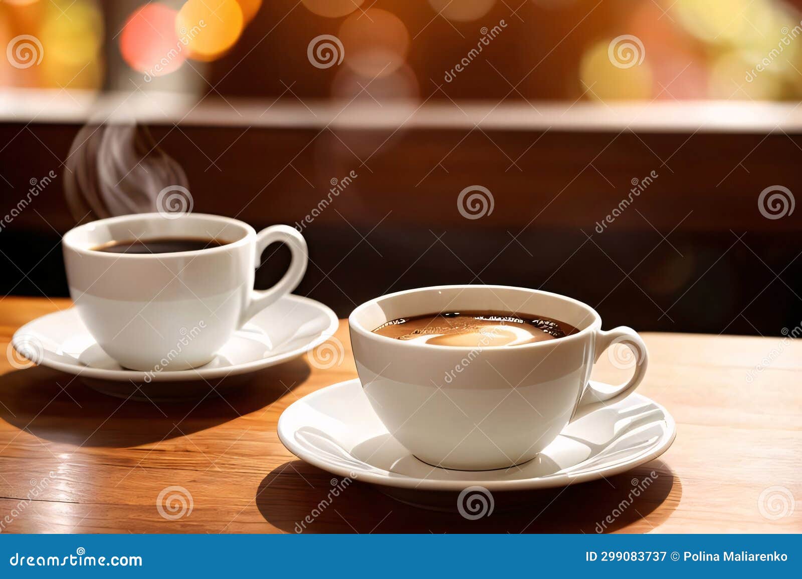 Two Cups of Coffee Close-up Atmospheric Photo Stock Illustration ...