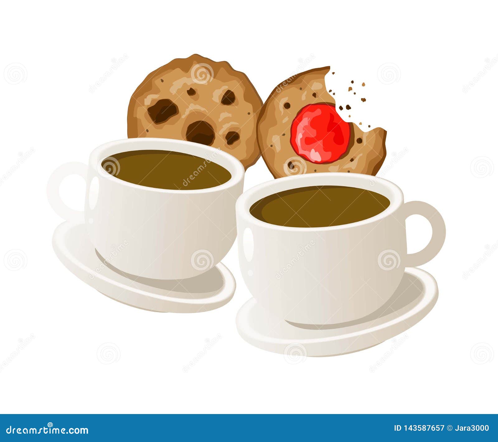 Two Cups of Coffee with Cookies. Vector Stock Vector - Illustration of ...