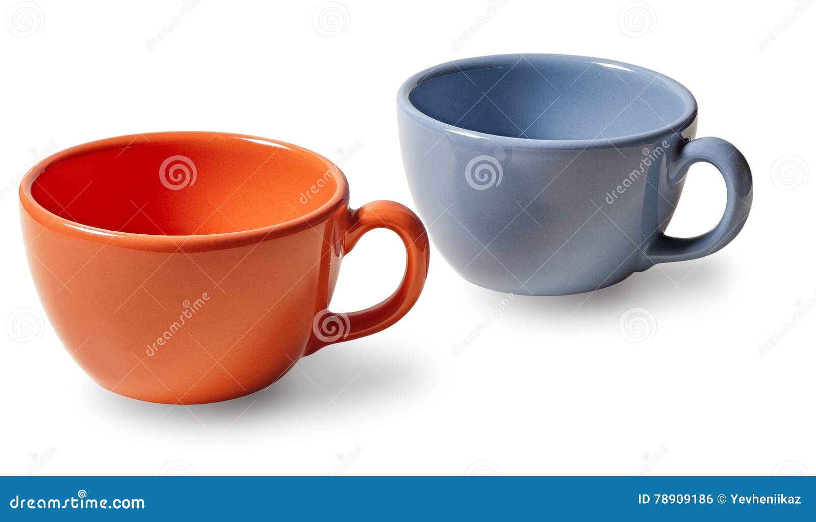 Two Cups of Coffee, Orange and Blue on a White Background Stock Photo ...