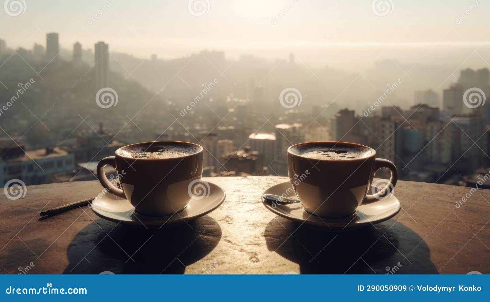 Two Cups of Coffee with Panoramic View of a City. Generative Ai Stock ...