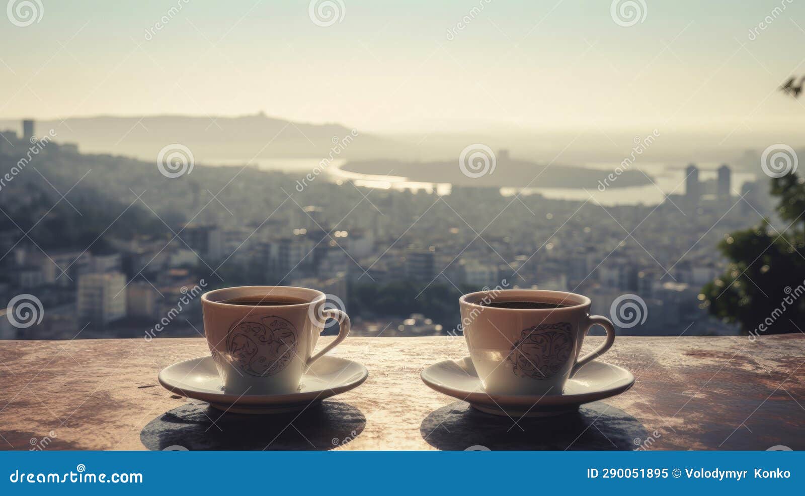 Two Cups of Coffee with Panoramic View of a City. Generative Ai Stock ...