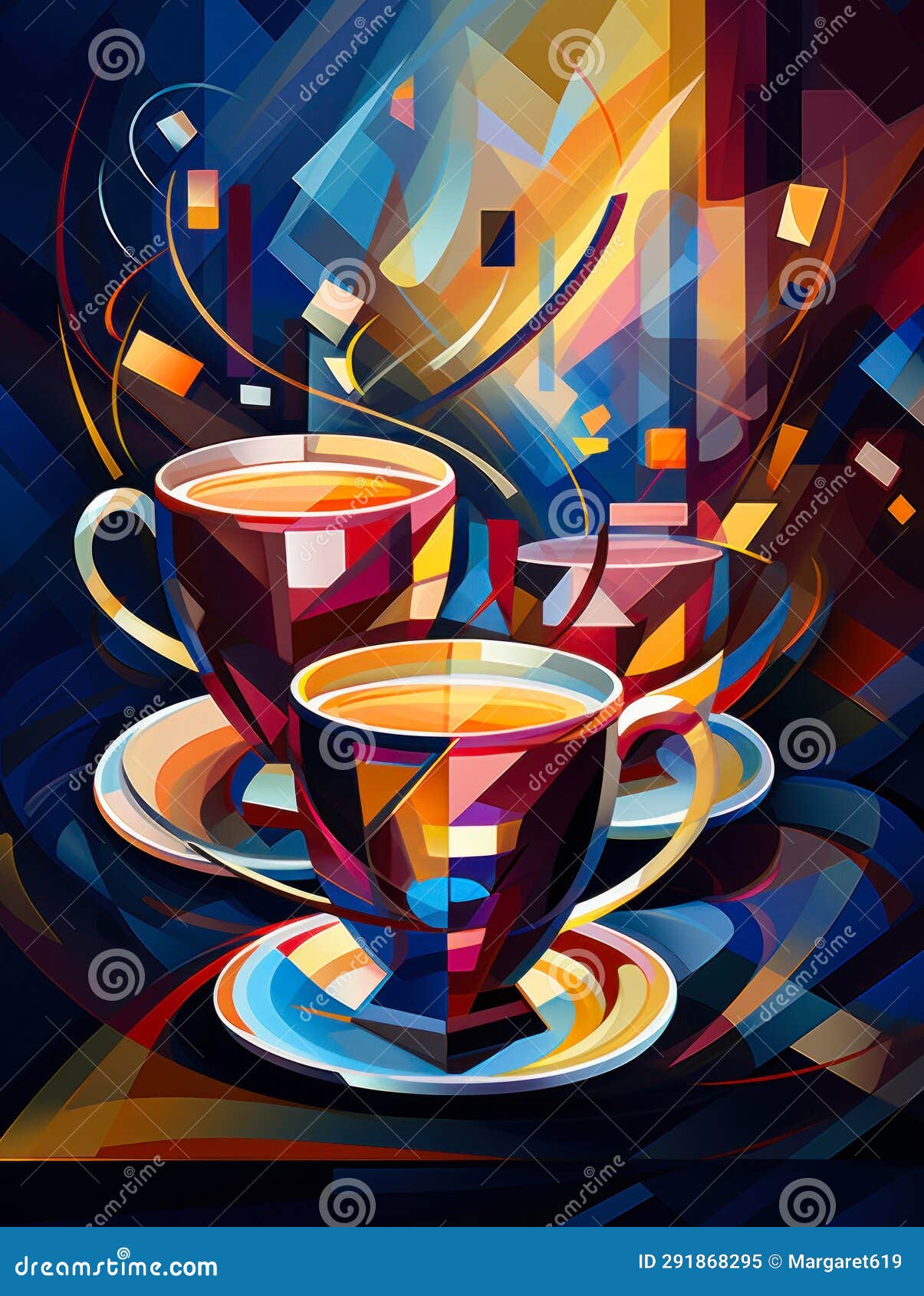 Two Cups of Coffee on a Table Abstract Geometric Art Illustration ...