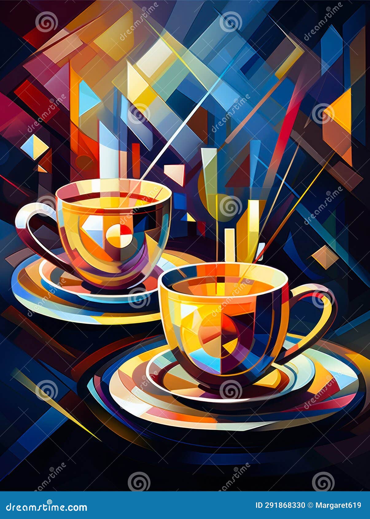 Two Cups of Coffee on a Table Abstract Geometric Art Illustration ...