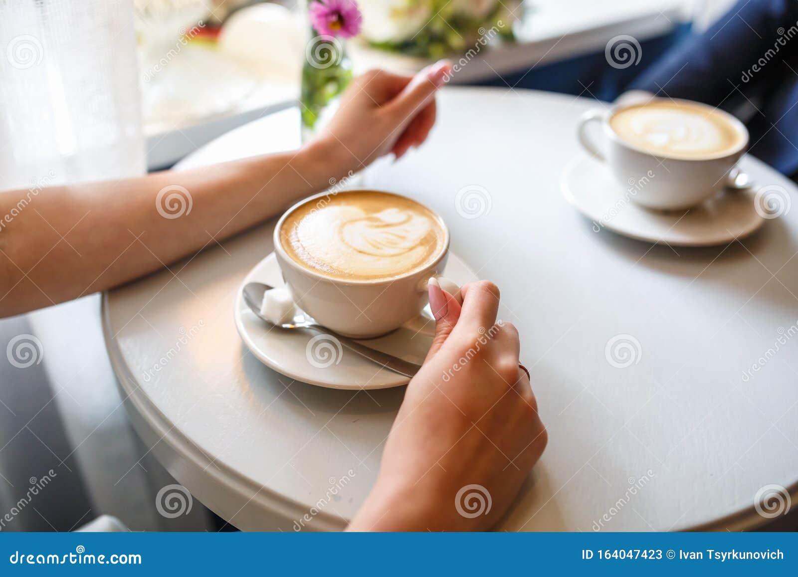 Two Cups of Coffee on a Table in a Cafe Stock Image - Image of brown ...